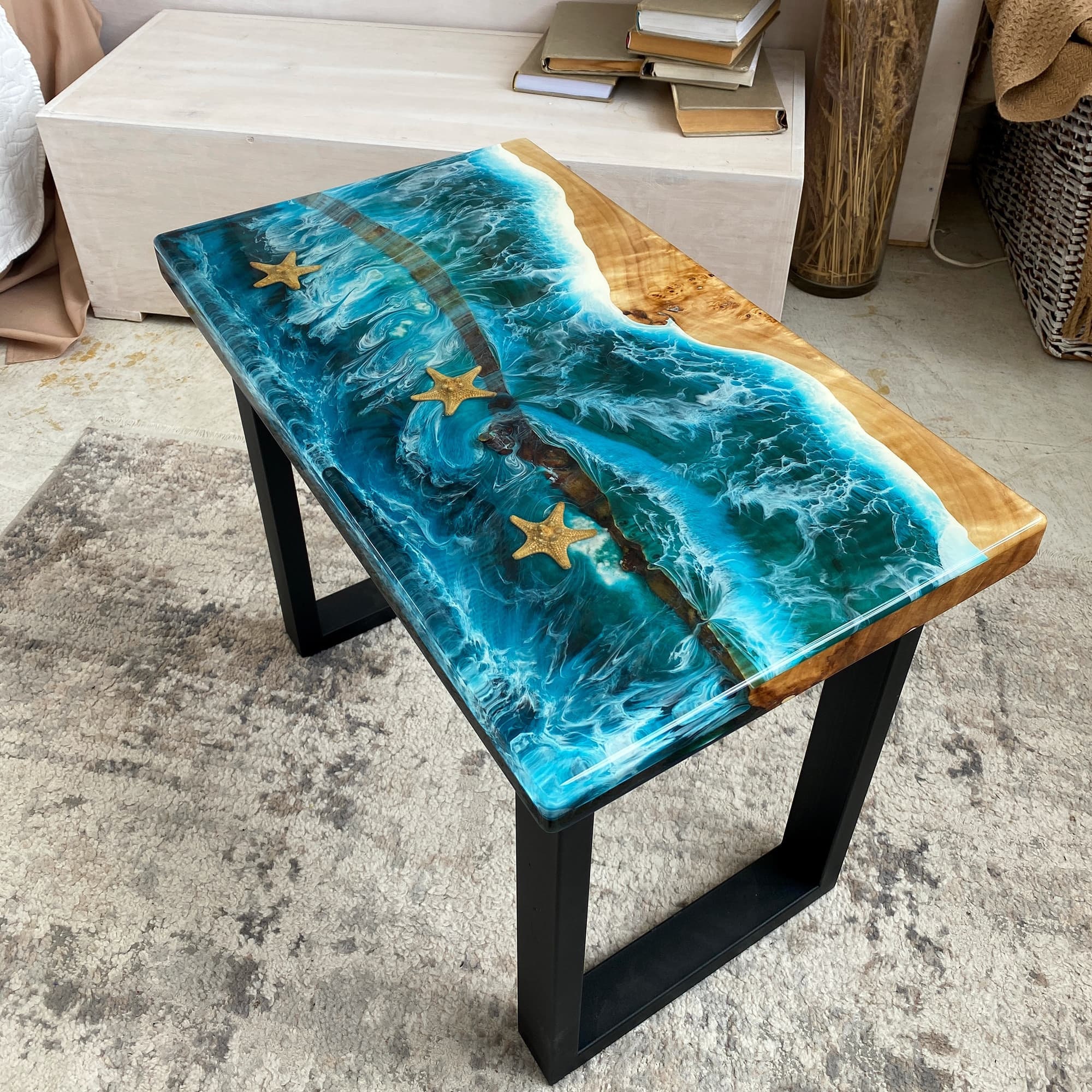 Custom Living Room Epoxy Table, Small Modern Coffee Table Custom Living Room Epoxy Table, Small Modern Coffee Table
