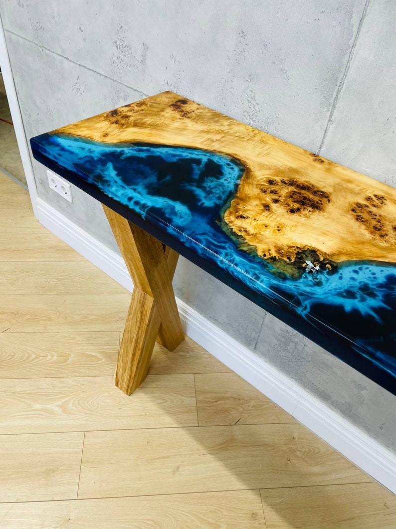 Epoxy Resin Console Table, Epoxy Console Table, Wood Narrow Console ...