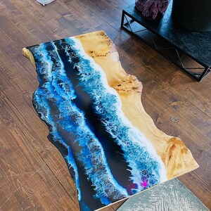 Epoxy Resin Ocean Center Table, Live Edge Coffee Table, Custom Living ...