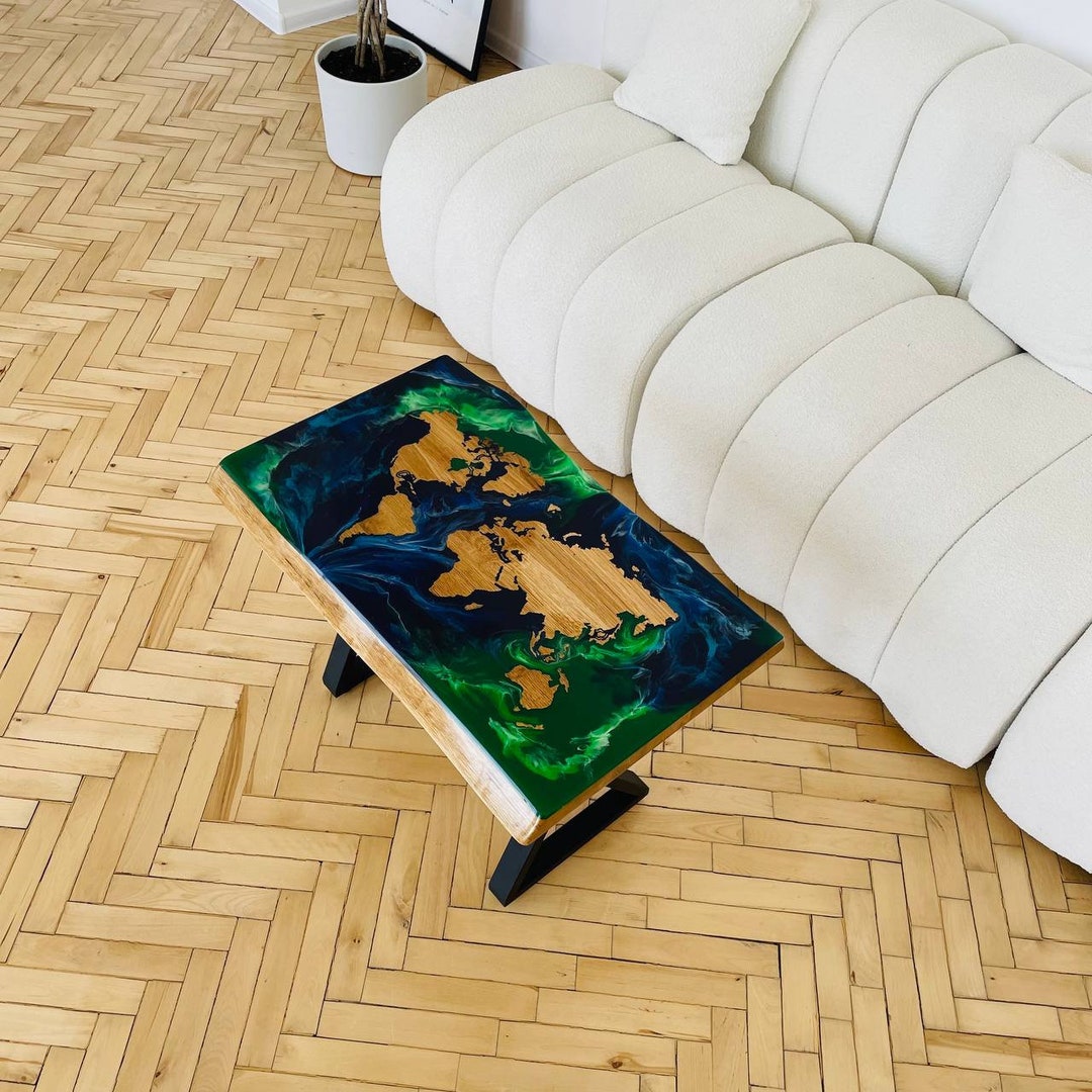 Epoxy Resin Map Table, World Map Furniture, Statement Resin Table, Map ...