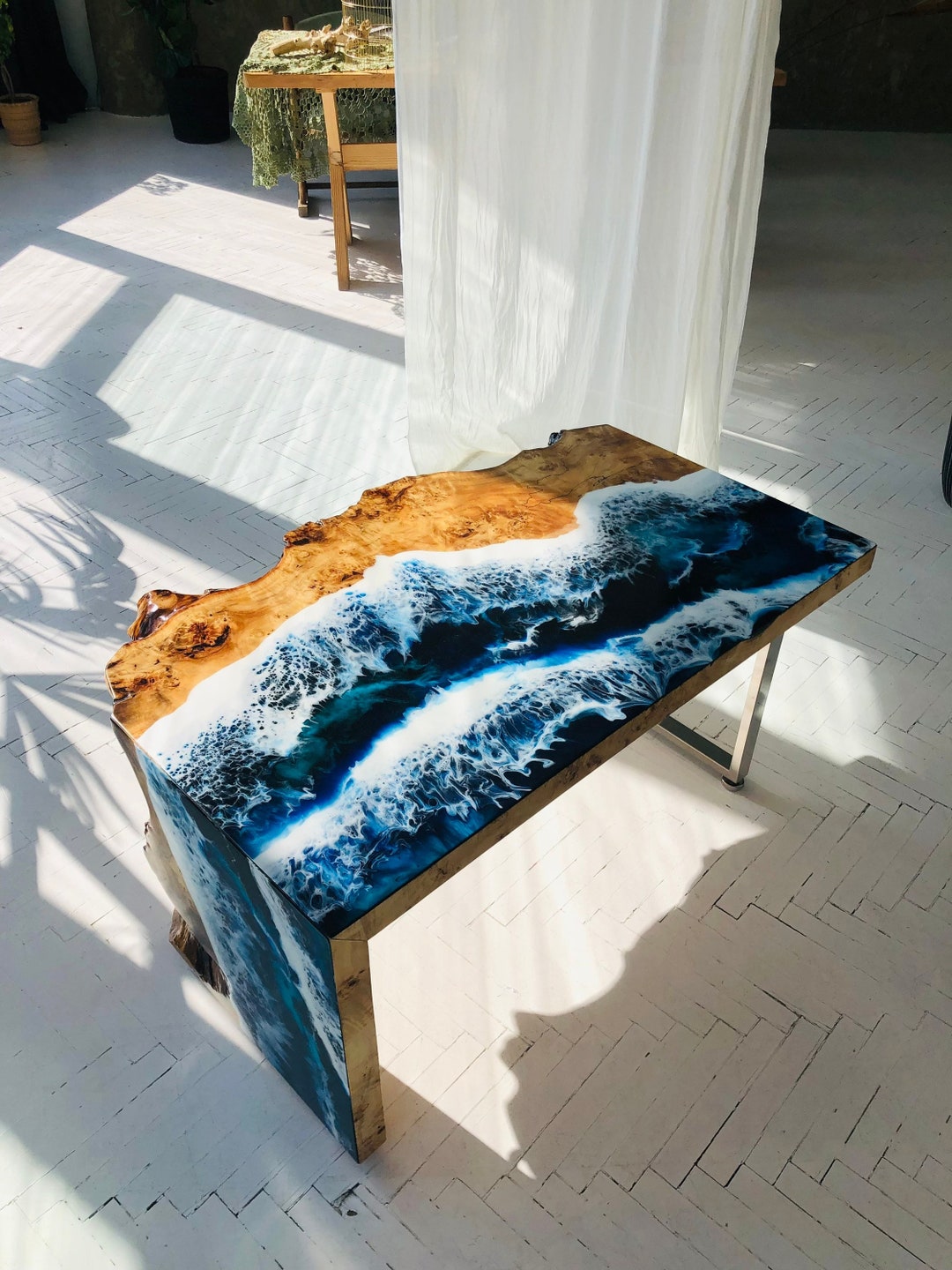 Ocean Wave Epoxy Table, Table With Ocean Waves, Custom Epoxy Resin ...
