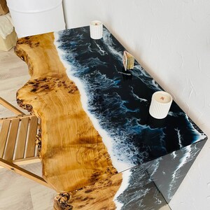 Live Edge Epoxy Desk, Epoxy Resin Computer Desk, Custom Maple Live Edge ...
