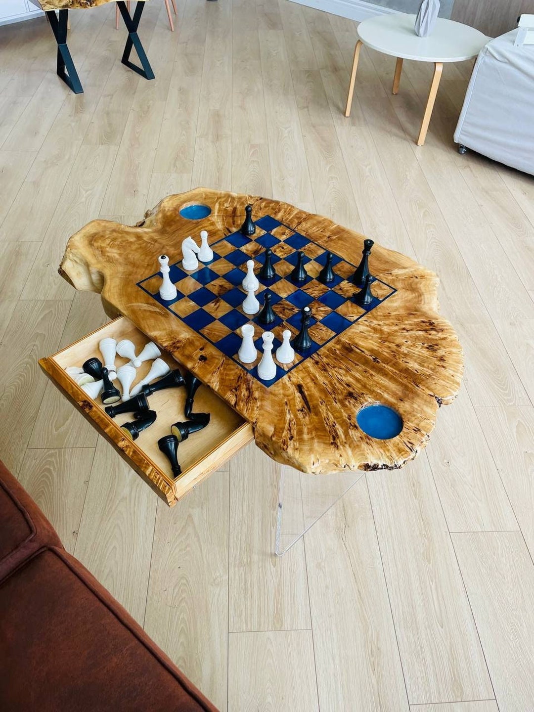 Epoxy Resin Chess Table, Accent Chess Game Table Top, Custom Chess ...