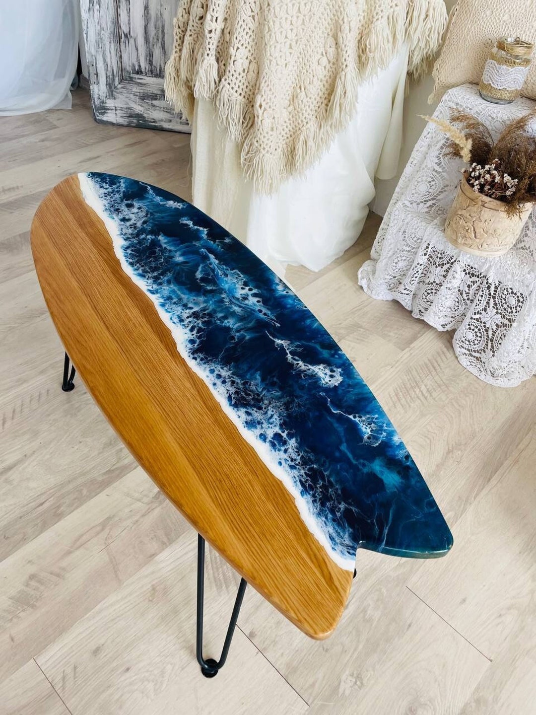 Resin Beach Art Surfboard, Resin Tables, Ocean Wall Art, Epoxy and Wood ...