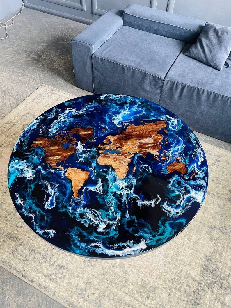 World Map Epoxy Table, Epoxy Resin Ocean Waves Table, Epoxy Resin ...