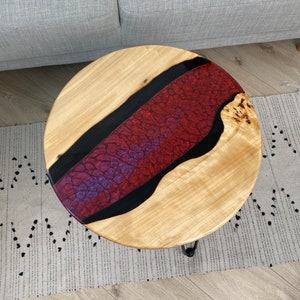 Red Round Epoxy River Table, Round Coffee Table, Wooden Round Table ...