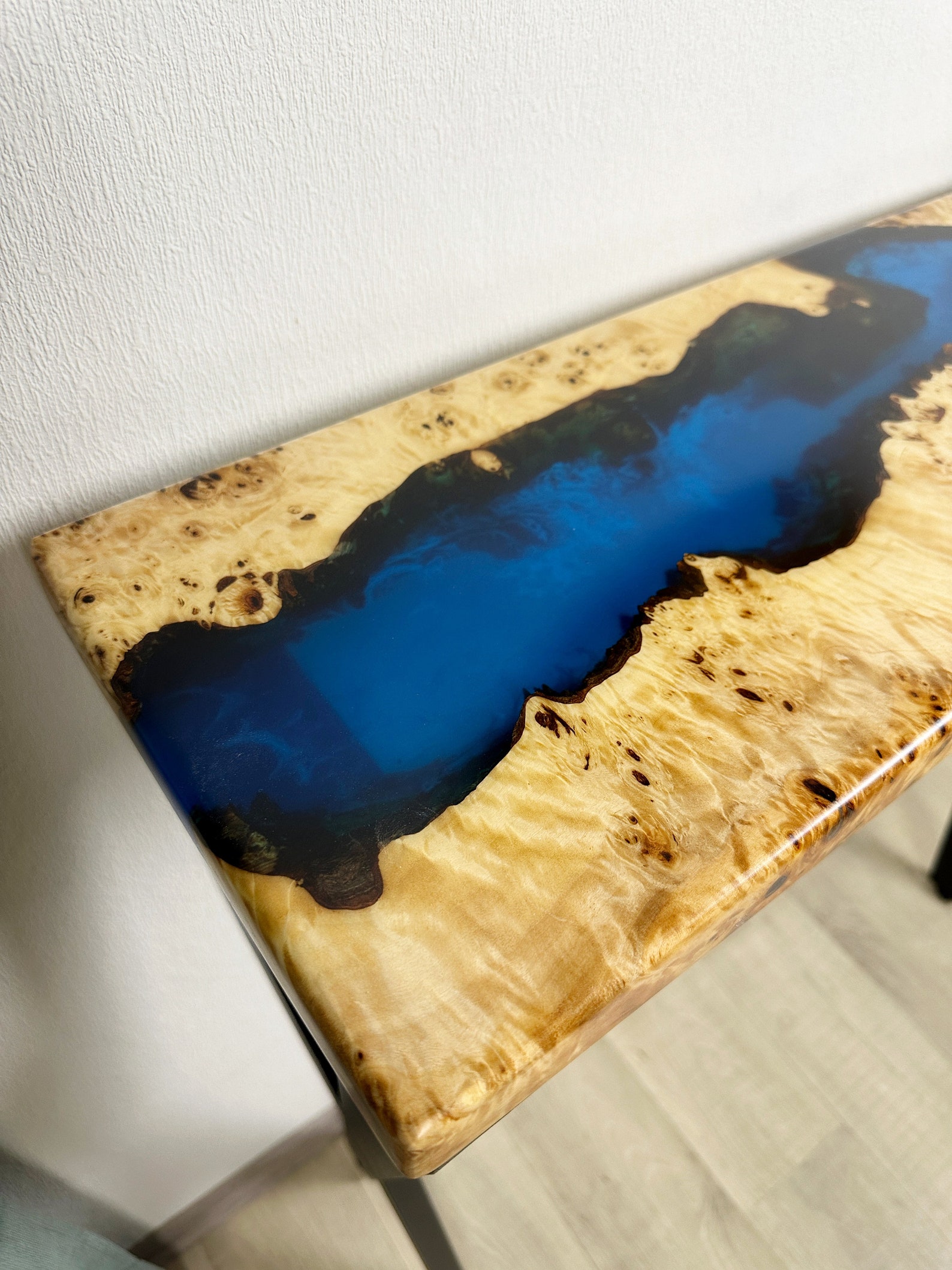 Resin Art Foyer Table, Modern Narrow Console Table, Blue River Epoxy ...