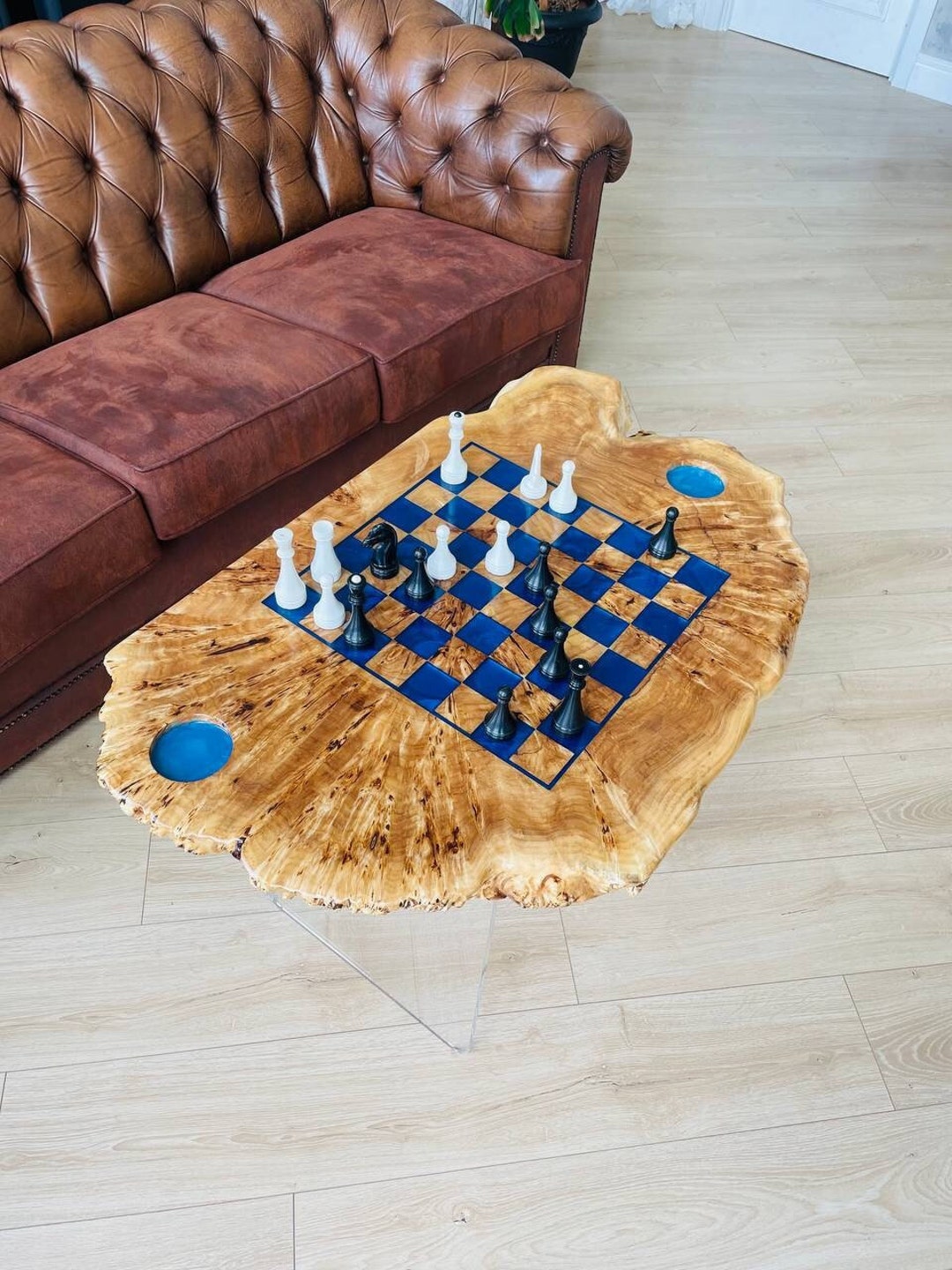 Epoxy Resin Chess Table, Custom Epoxy Coffee Table, Round Wood Table ...