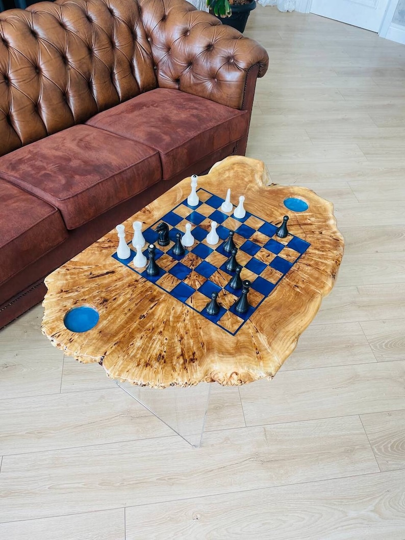Epoxy Resin Chess Table, Accent Chess Game Table Top, Custom Chess ...