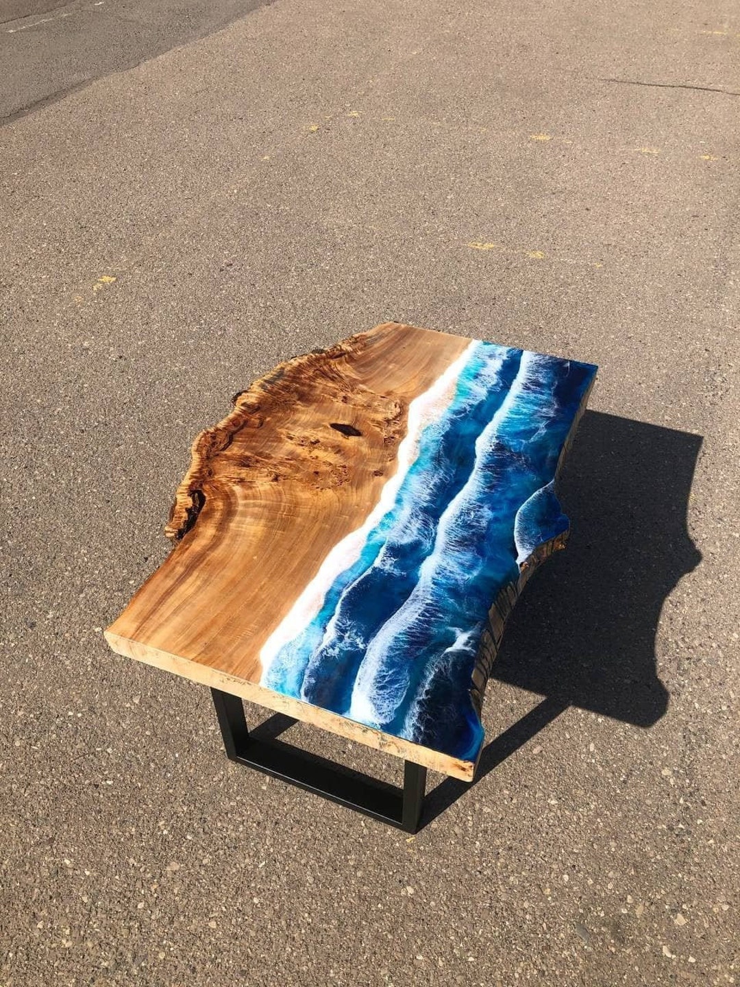 Blue Ocean Epoxy Coffee Table, Custom Wood Slab Table Top, Resin Living ...