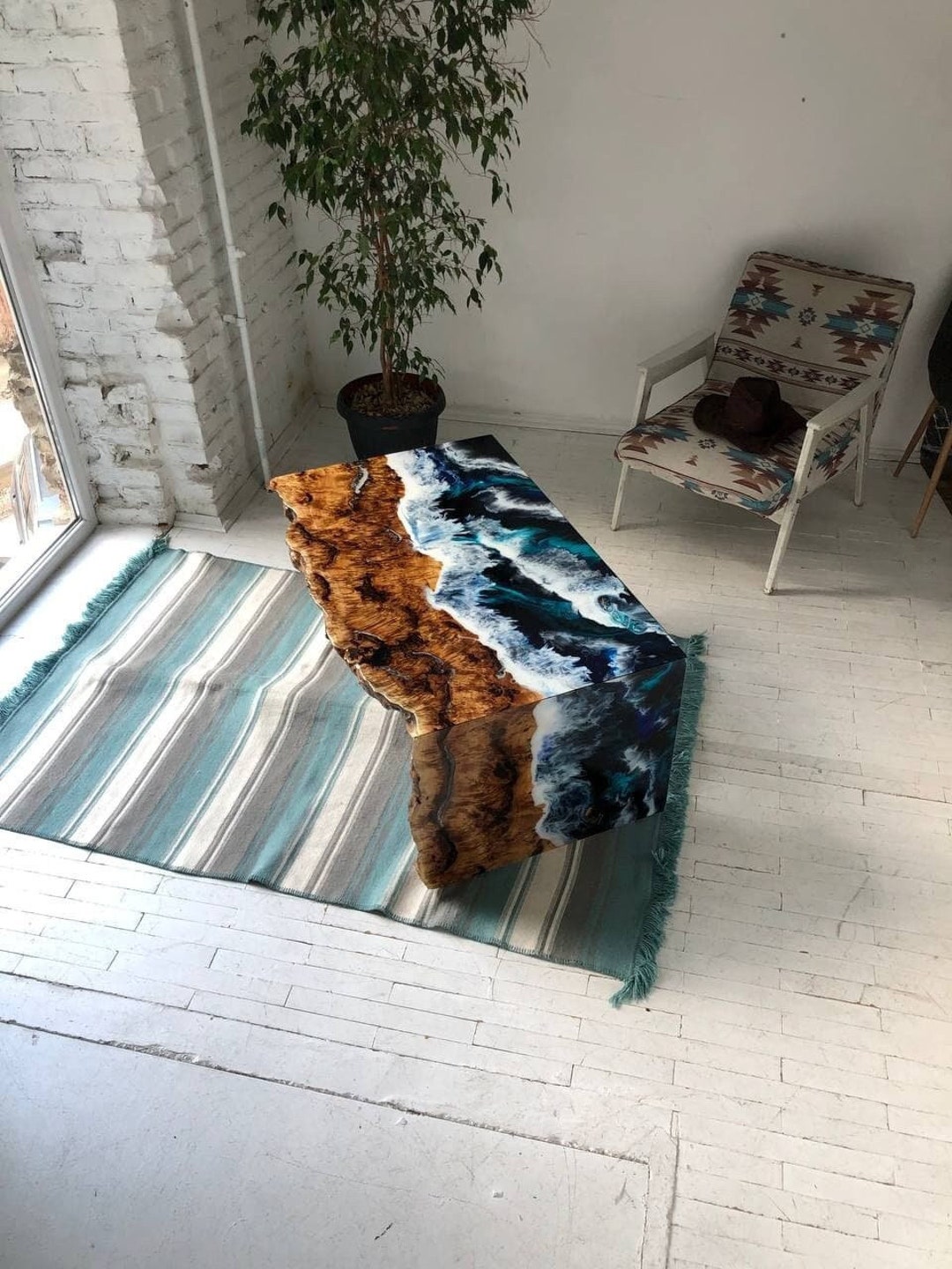 Epoxy Resin Sofa Table, Custom Art Deco Table, Accent Ocean Living Room ...