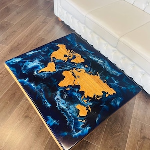 Map World Epoxy Resin Coffee Table, Custom Epoxy Resin Table, Ocean ...