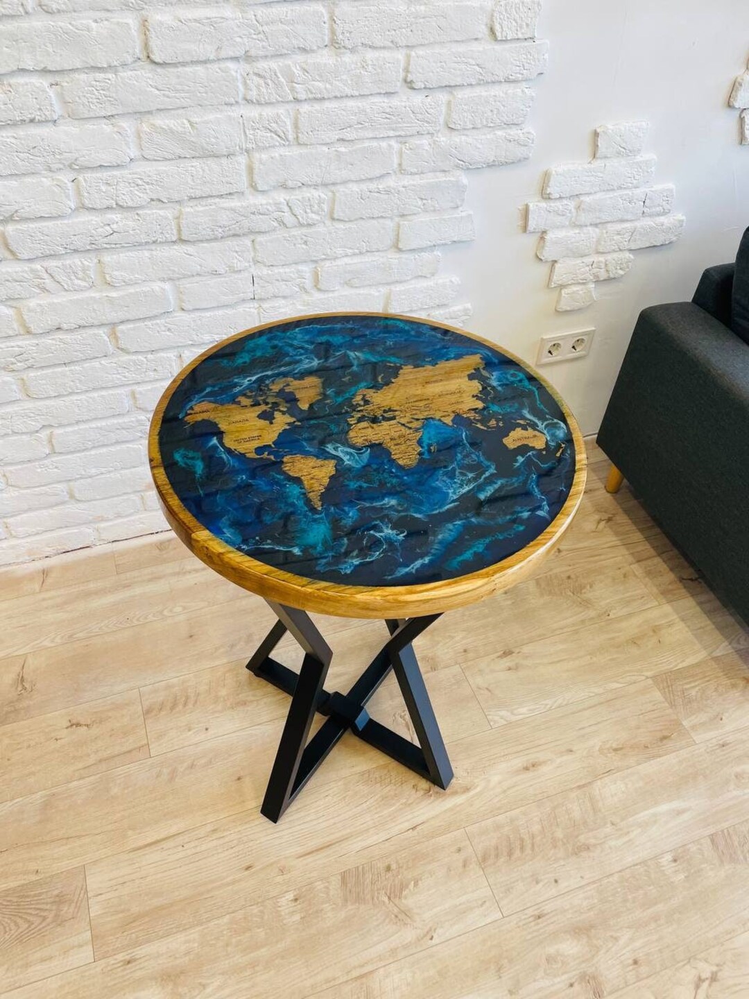 World Map Round Coffee Table, Epoxy Resin Ocean Table, Custom Wood ...