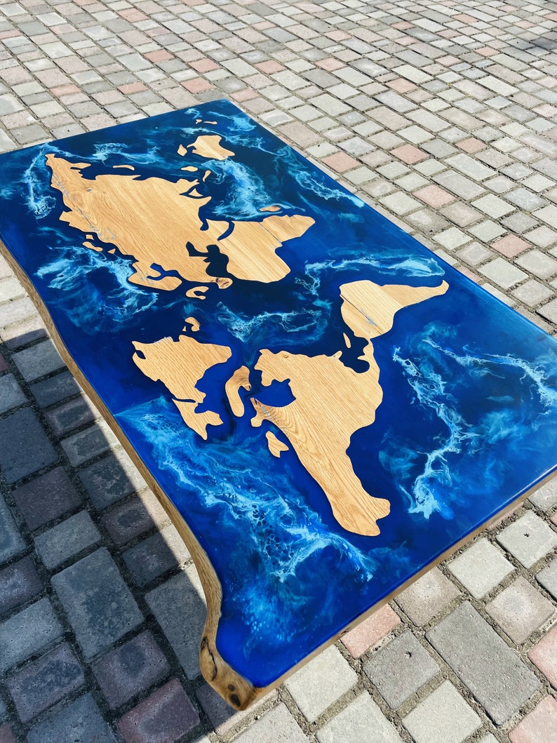 Wooden World Map Epoxy Table, Epoxy Resin Coffee Table, Resin World Map ...