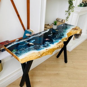 Custom Ocean Epoxy Resin Table, Console Table, Entryway Console Cabinet ...
