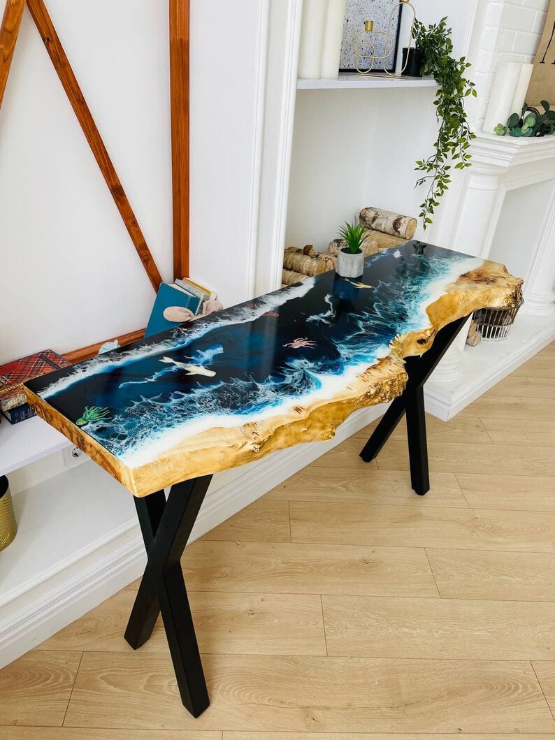 Custom Ocean Epoxy Resin Table, Console Table, Entryway Console Cabinet ...