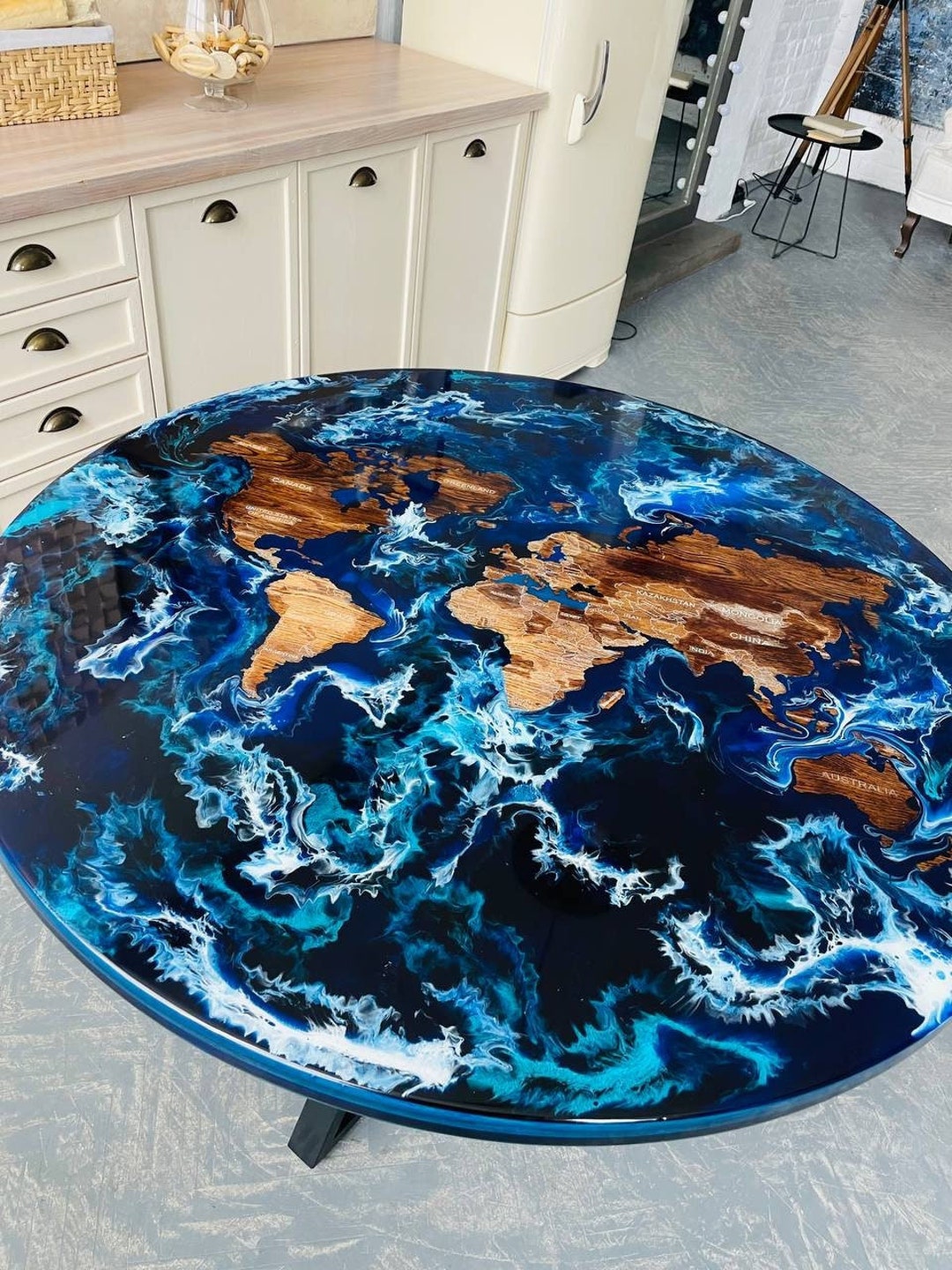 World Map Epoxy Table, Epoxy Resin Dining Table, Custom Order Diameter ...