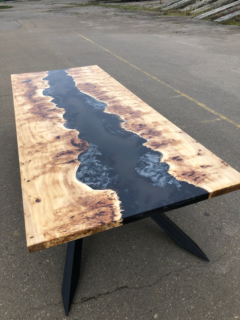Black Epoxy Table, Giant Slab Conference Table, Art Deco Epoxy Resin ...