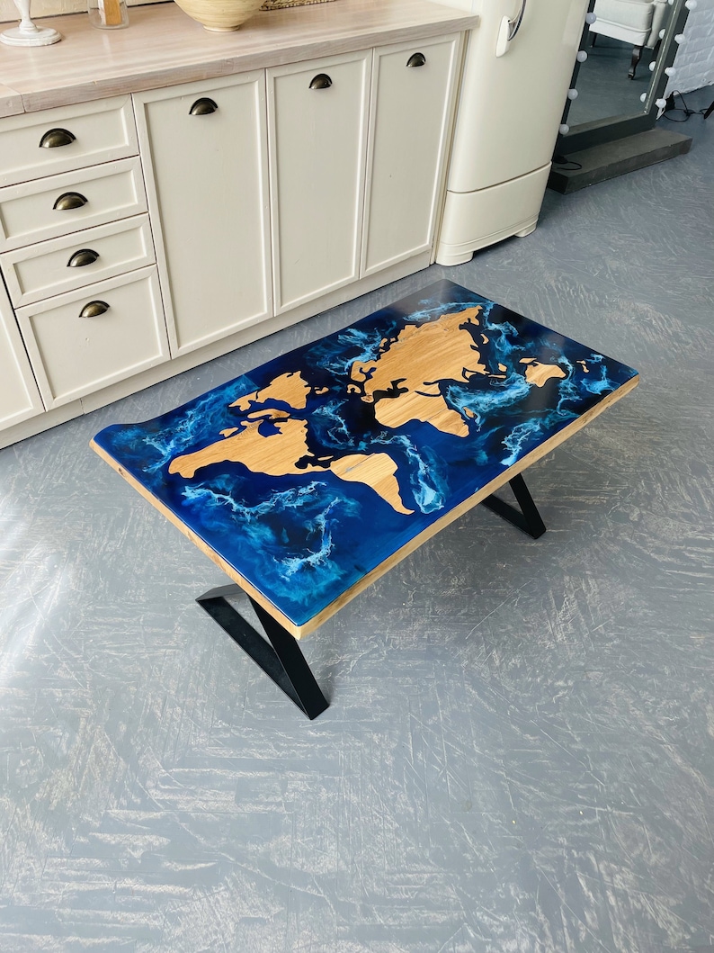 World Map Accent Table, Living Room Epoxy Resin Table, World Map Resin ...