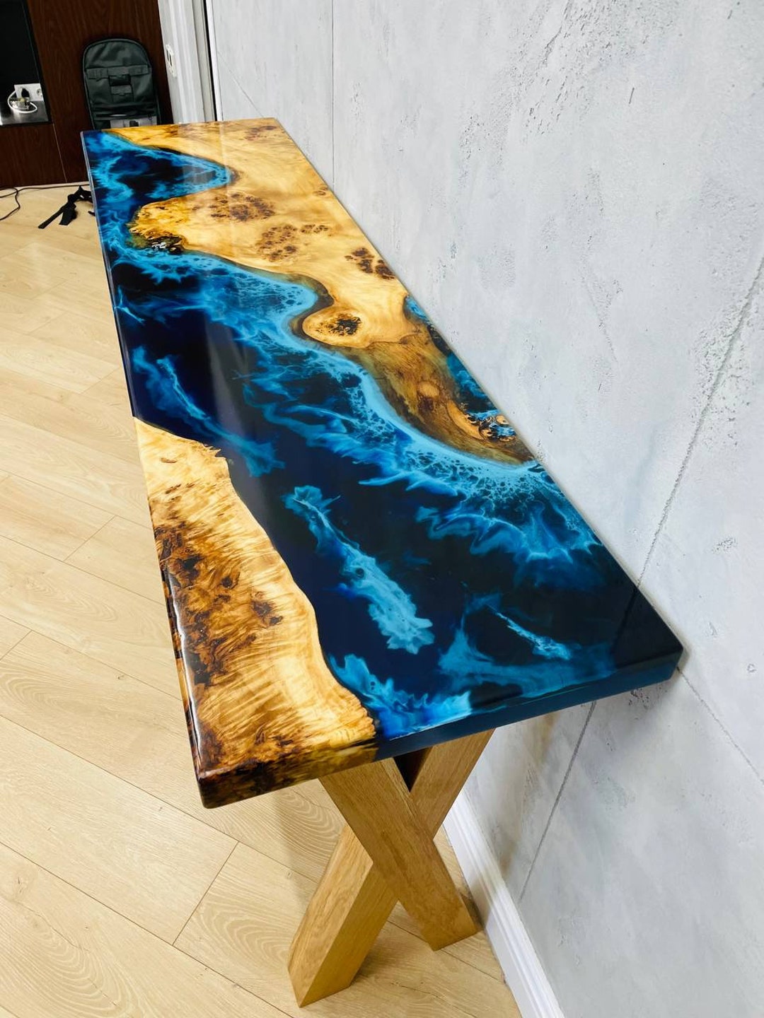 Epoxy Resin Console Table, Walnut Epoxy Console Table, Solid Wood ...