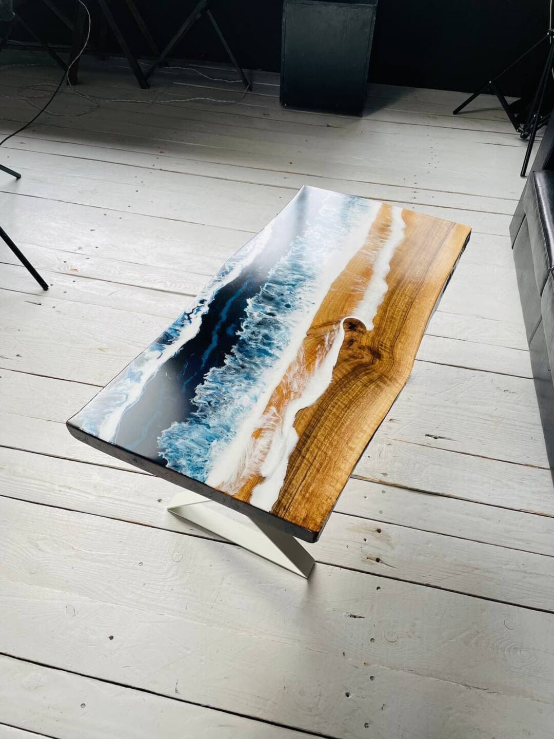 Epoxy Resin Ocean Table Top, Coastal Rectangular Coffee Table, Epoxy ...