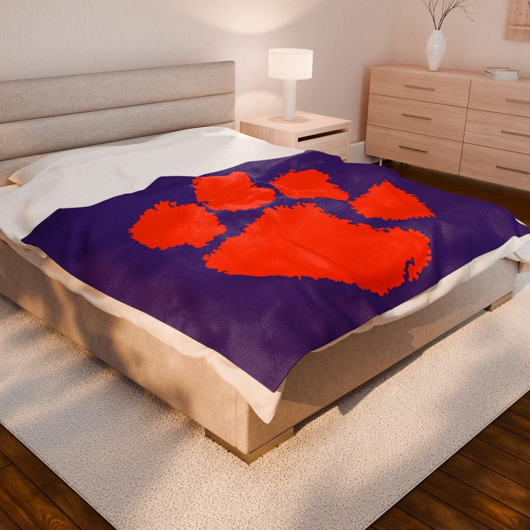 Clemson Tiger Paw, Velveteen Plush Blanket, Cozy Throw, Beach, Perfect ...