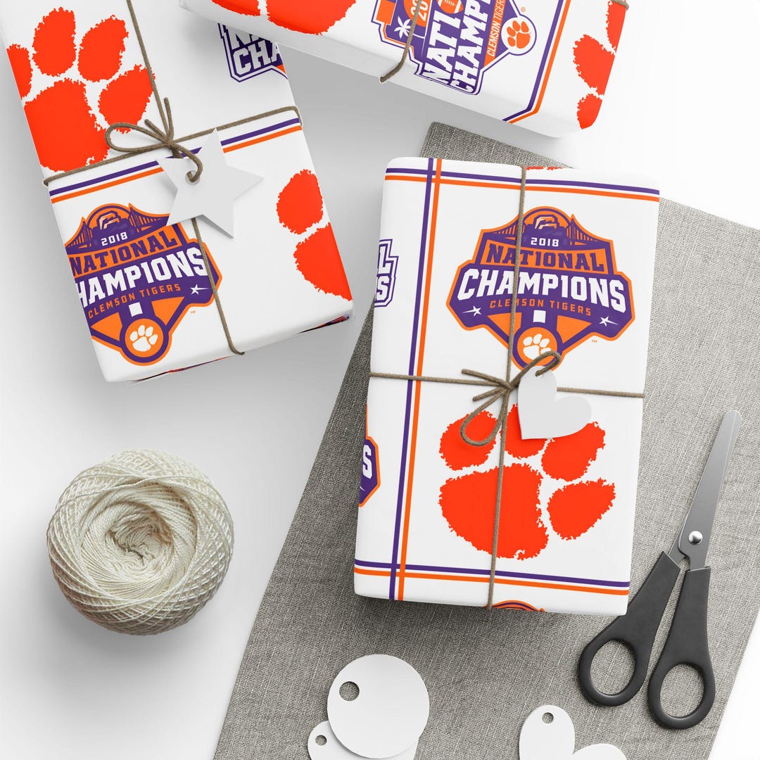 Pinstripe Clemson Tigers Wrapping Paper, White, Colorful Gift Wrap ...
