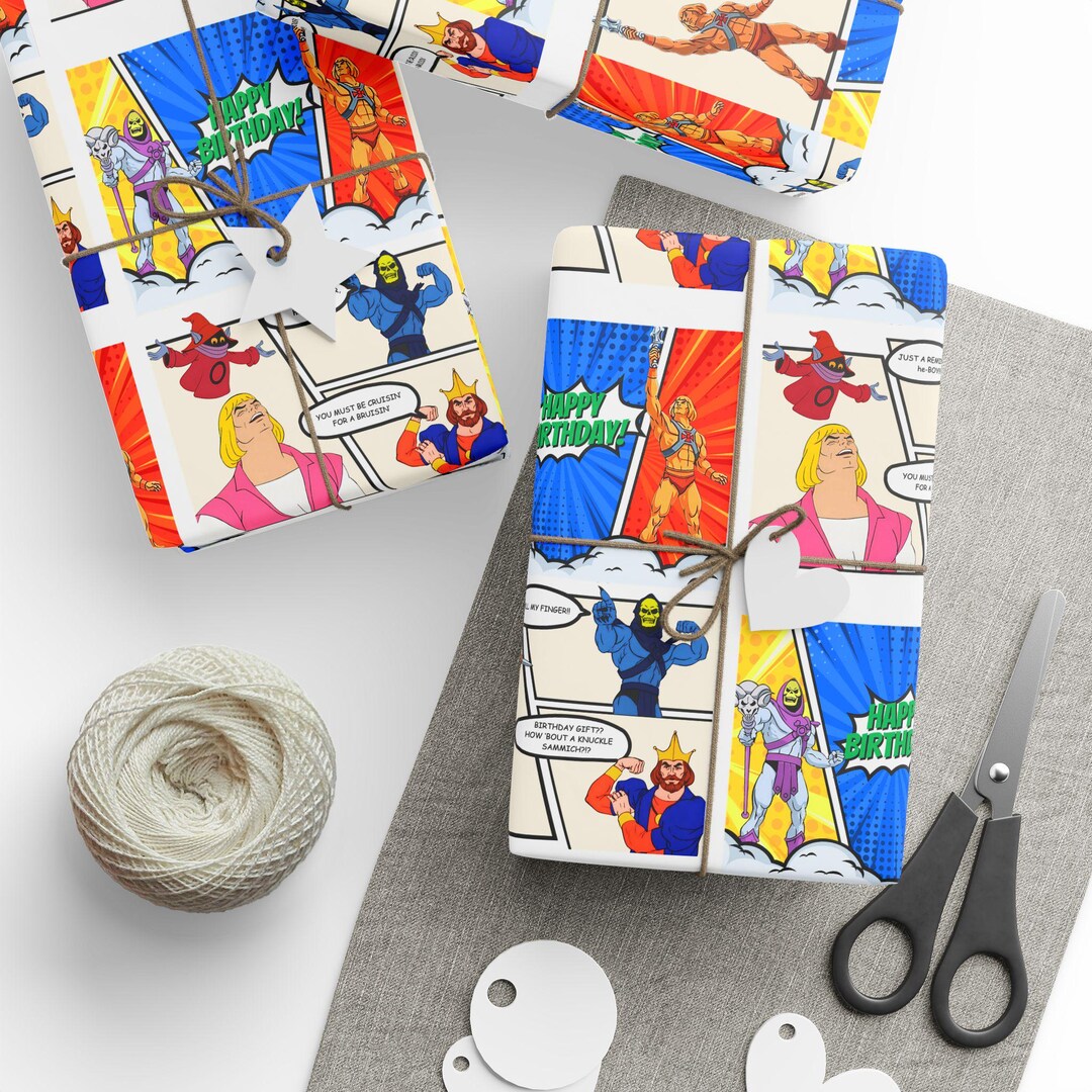 Fun He-man Wrapping Paper, Skeletor, White, Colorful Gift Wrap, Custom ...