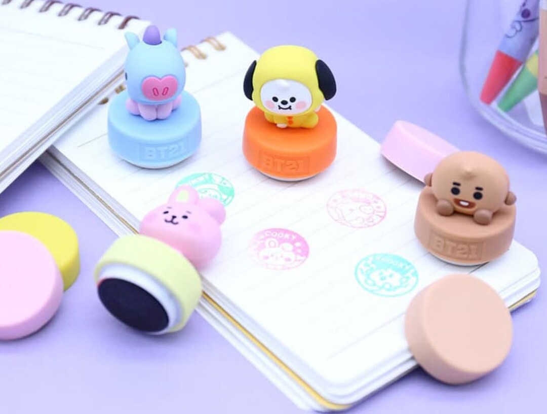 BT21 Mini Figure Stamps Official BTS Merchandise, Cute Rubber Stamp Set ...