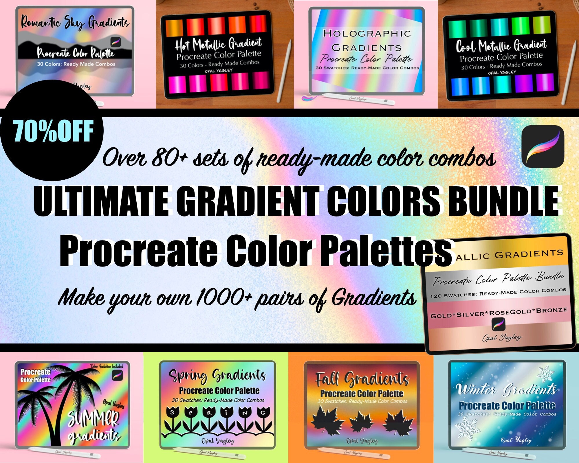 Ultimate Gradients Procreate Color Palette Bundle | Metallic Gradients ...