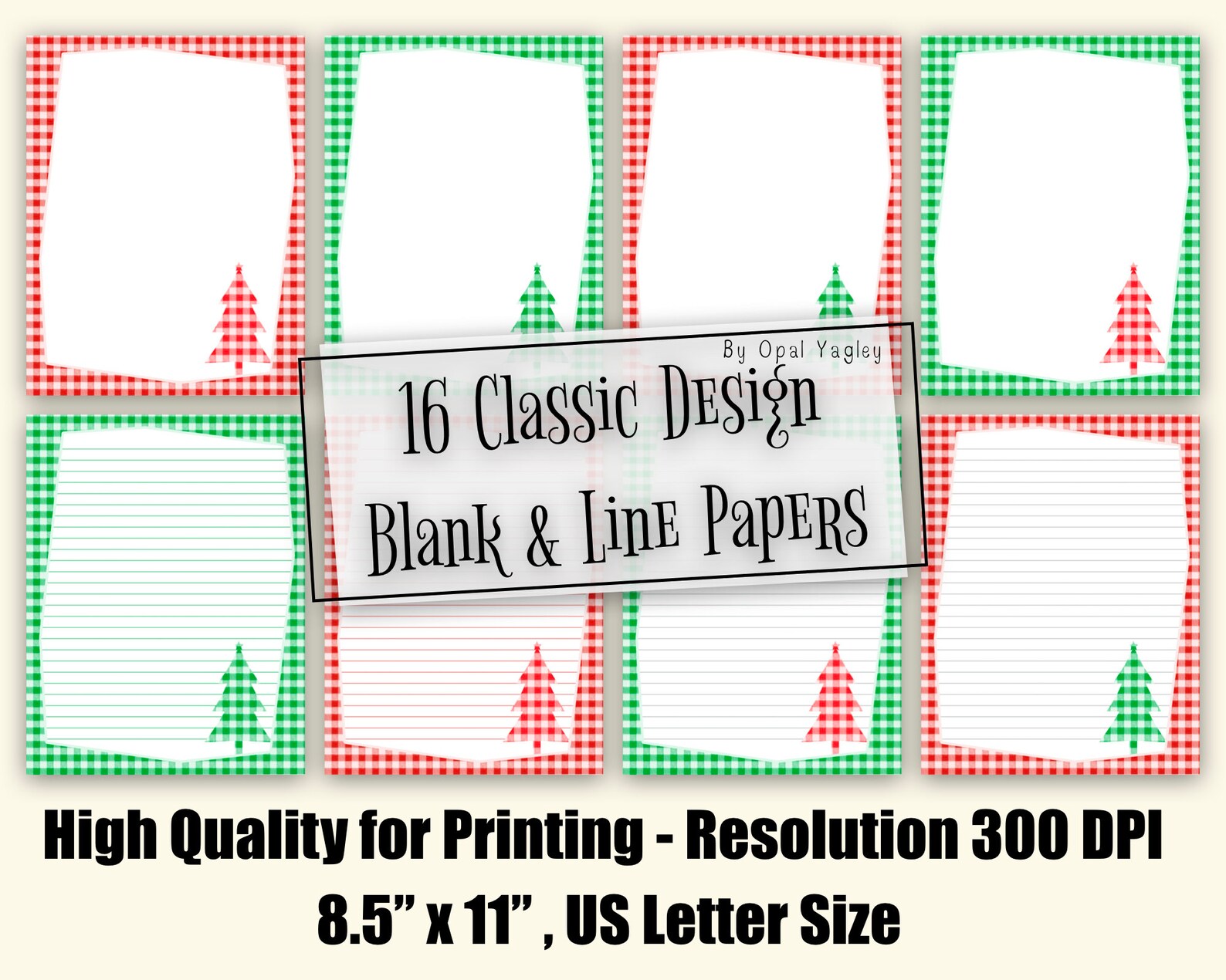 Printable Christmas Stationery/ Red and Green Check Pattern Christmas ...