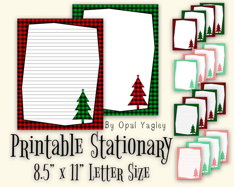 Printable Christmas Stationery/ Red and Green Check Pattern Christmas ...
