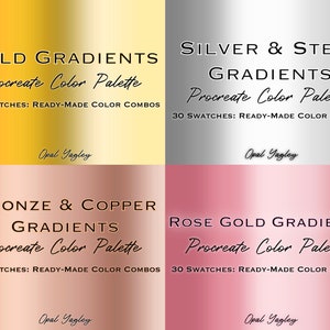 Metallic Color Palettes Bundle / 120 Metal Gradient Procreate Color ...