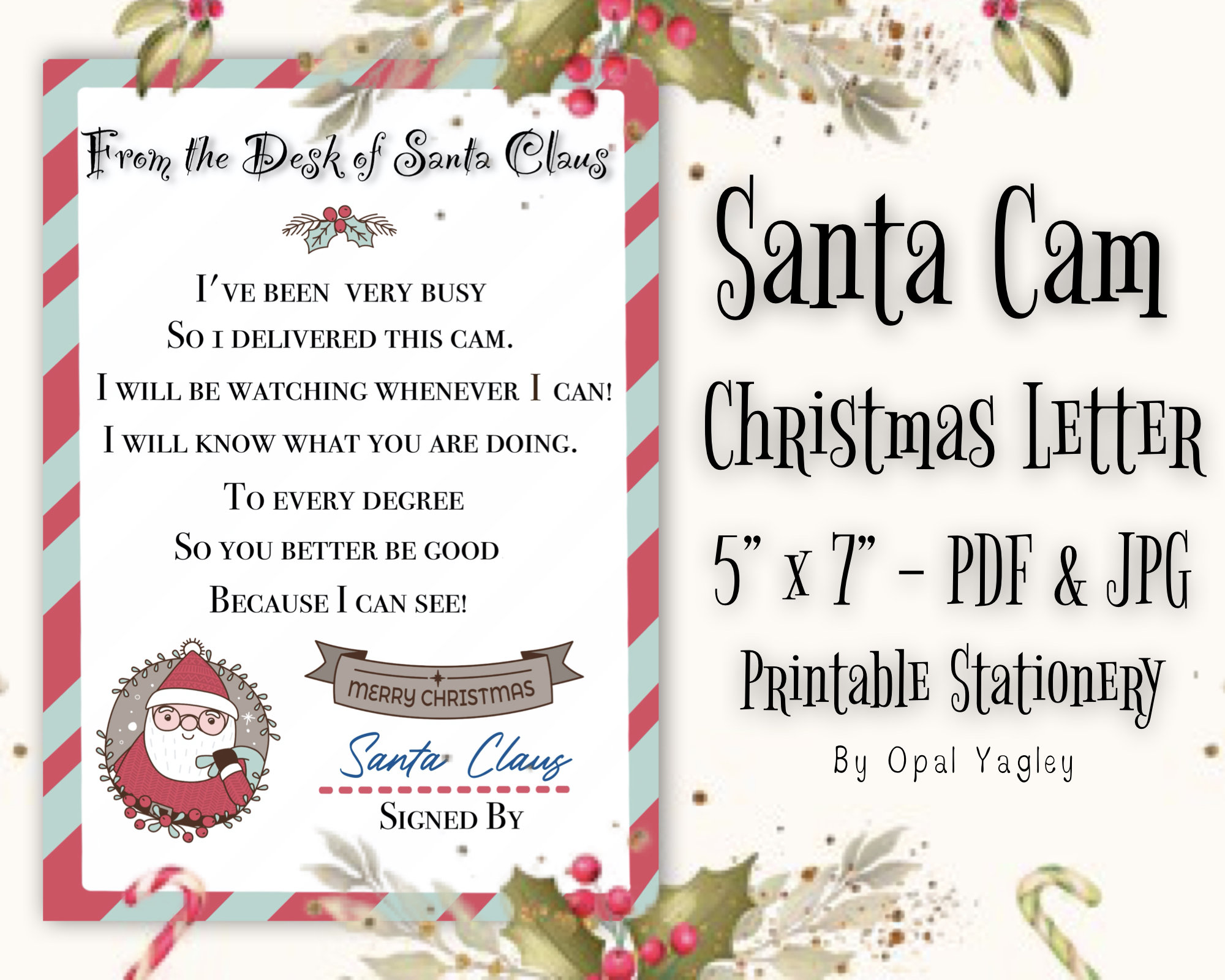 Santa Cam Letter 5 X7 Size Note for XMAS Ornament / Santa Cam Bauble ...