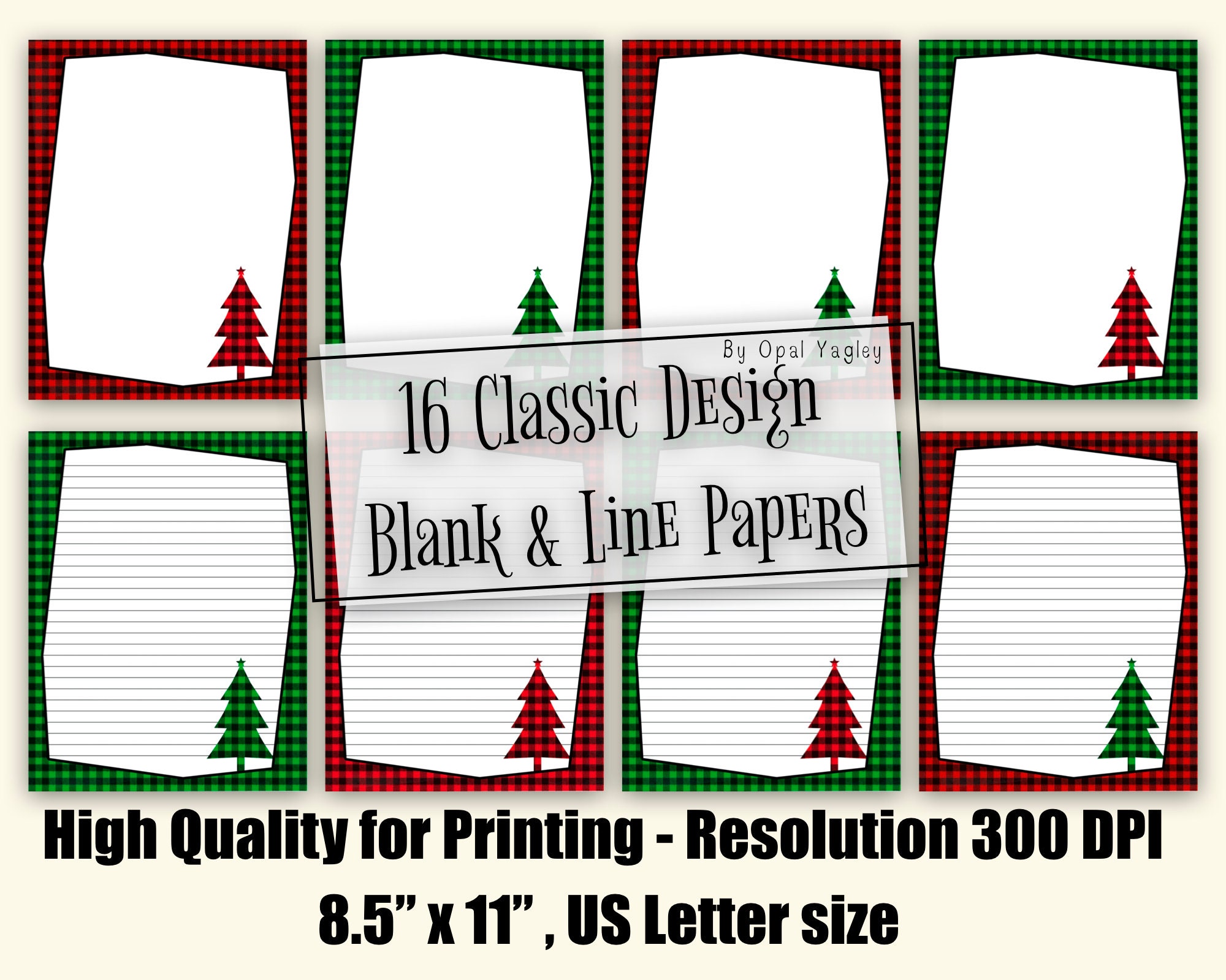 Printable Christmas Stationery/ Red and Green Check Pattern Christmas ...
