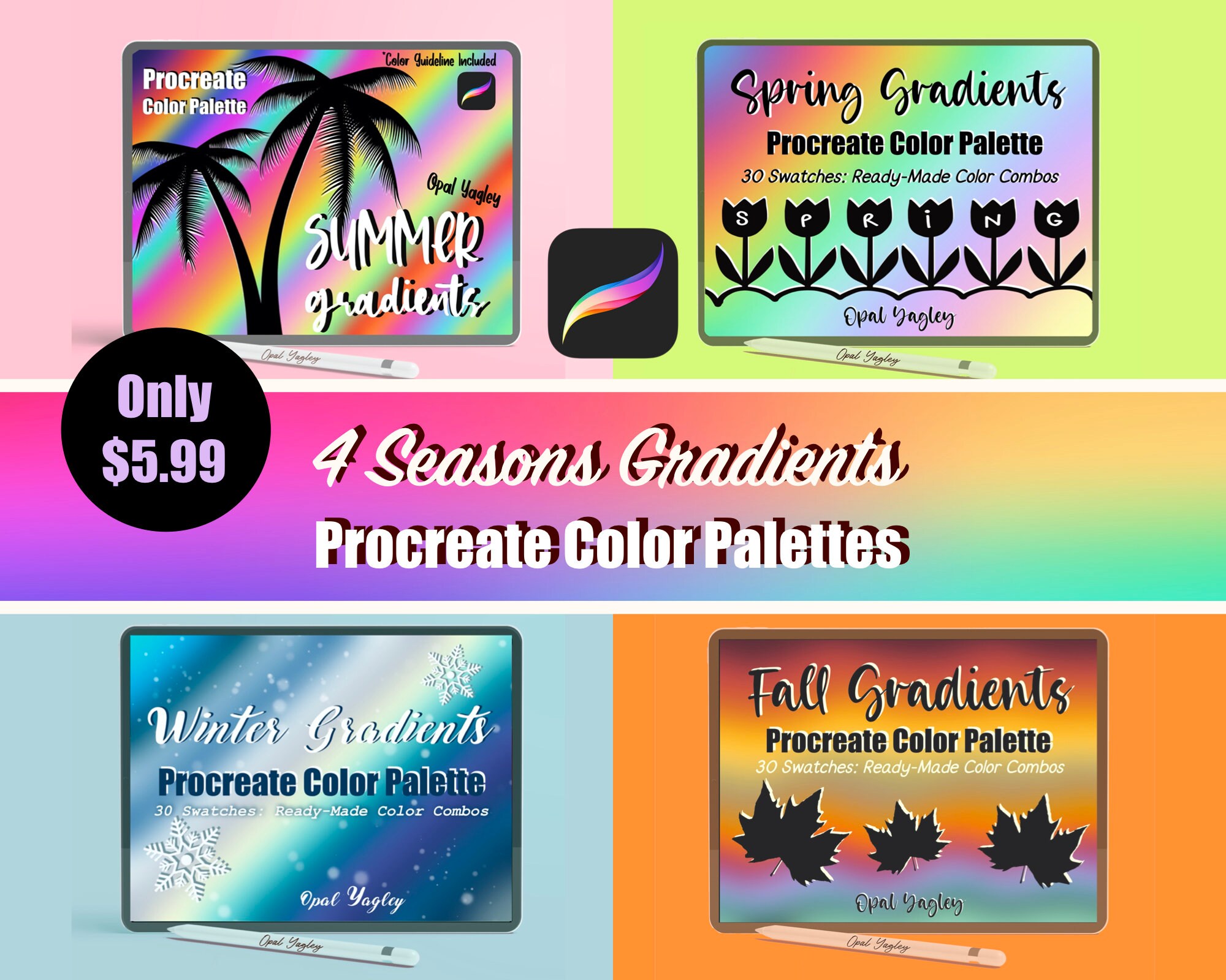 4 Season Gradient Procreate Color Palettes Summer Spring - Etsy