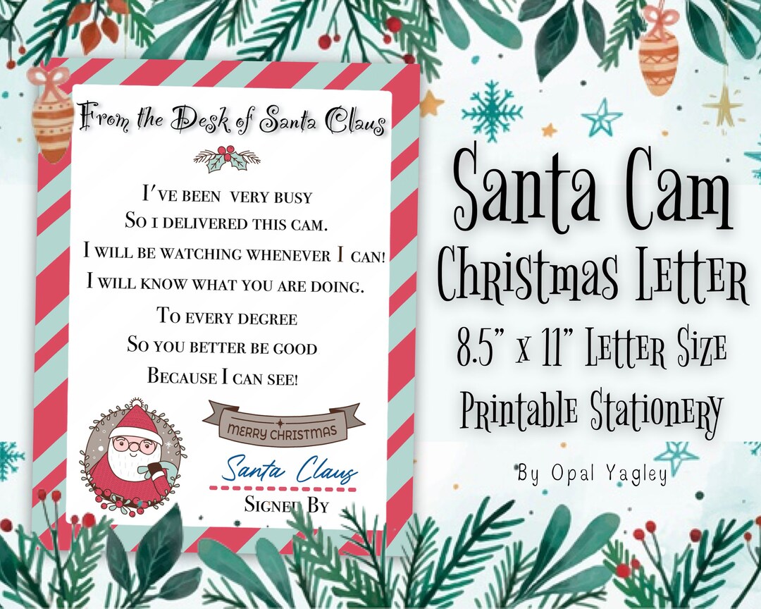 Santa Cam Letter -8.5 X11" -letter Size - Note for XMAS Ornament ...