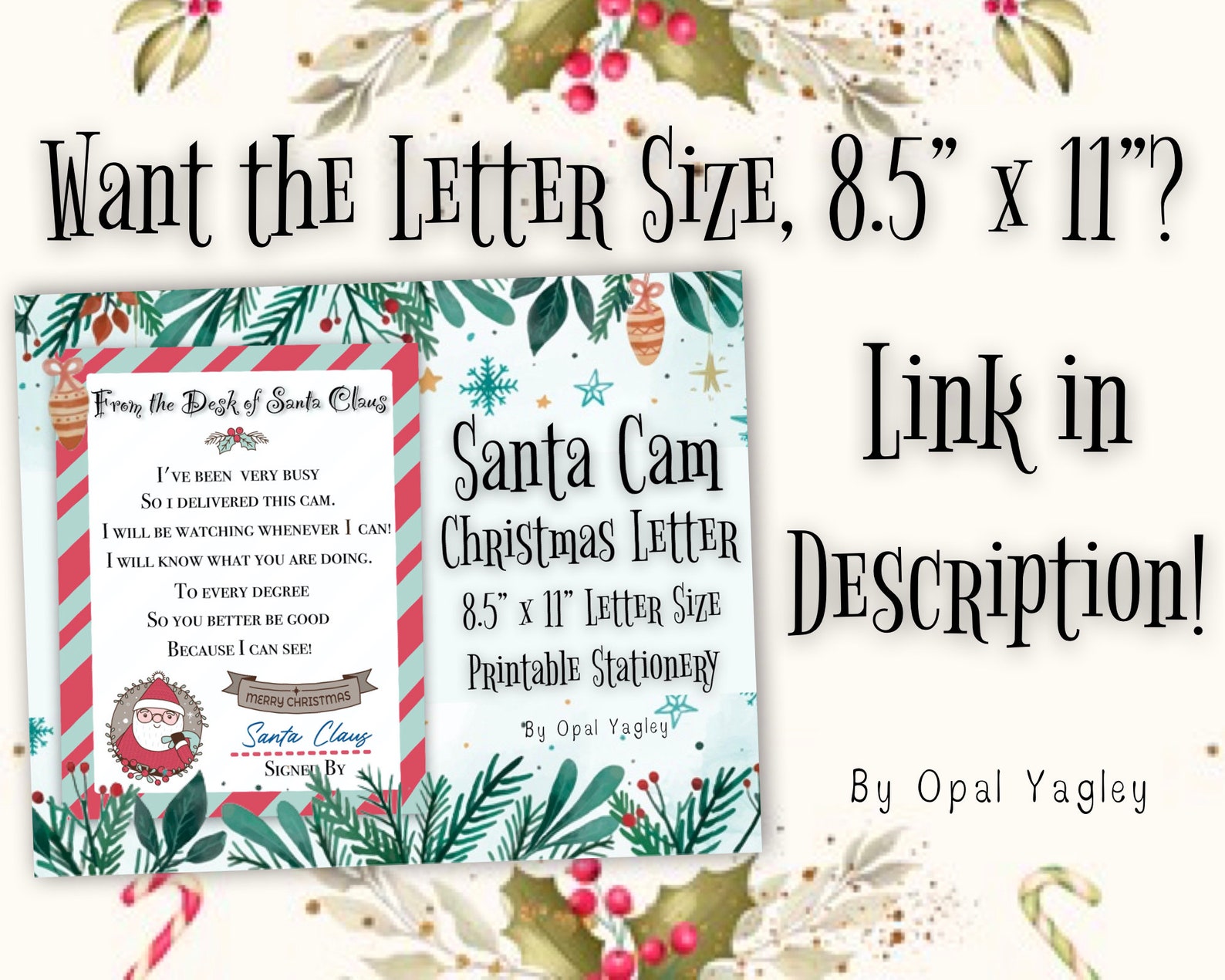 Santa Cam Letter - 5" X7" Size - Note for XMAS Ornament / Santa Cam ...