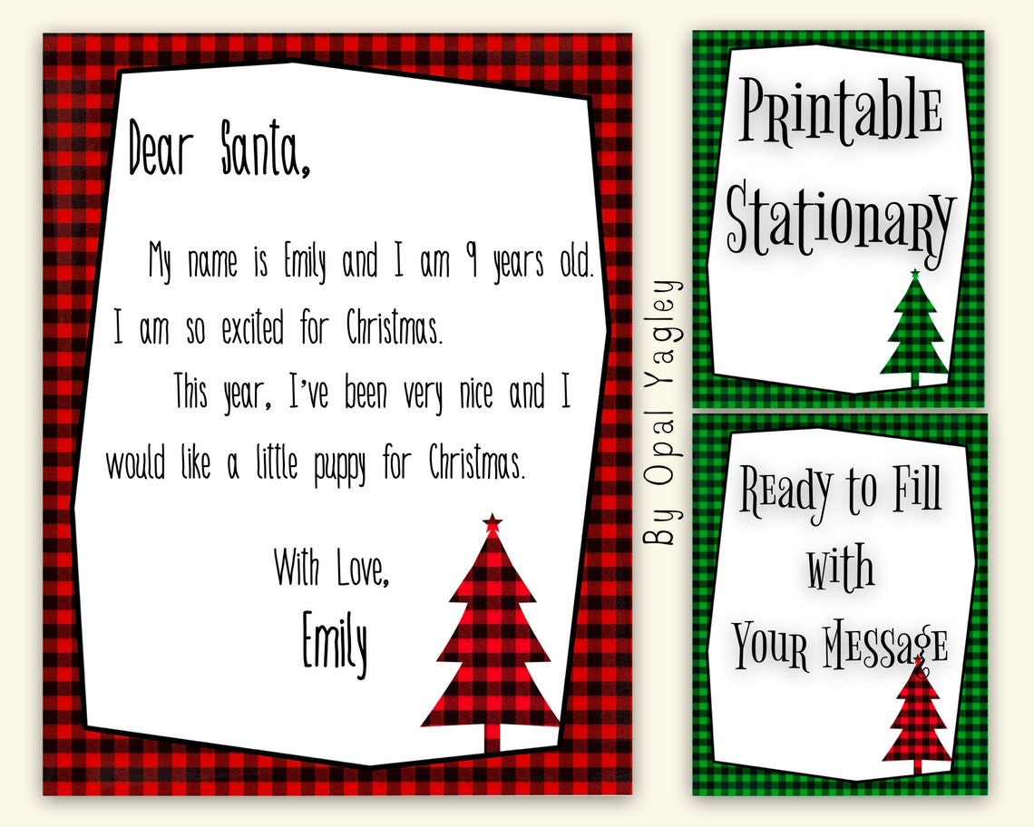 Printable Christmas Stationery/ Red and Green Check Pattern Christmas ...