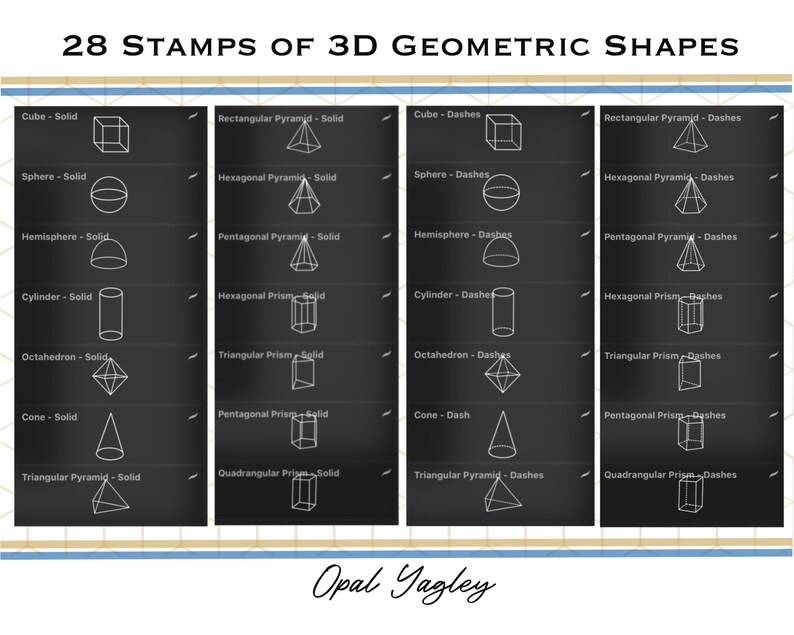 3D Geometric Shapes Brush Stamps for Procreate/ 28 Shape Stamps/ 14 ...