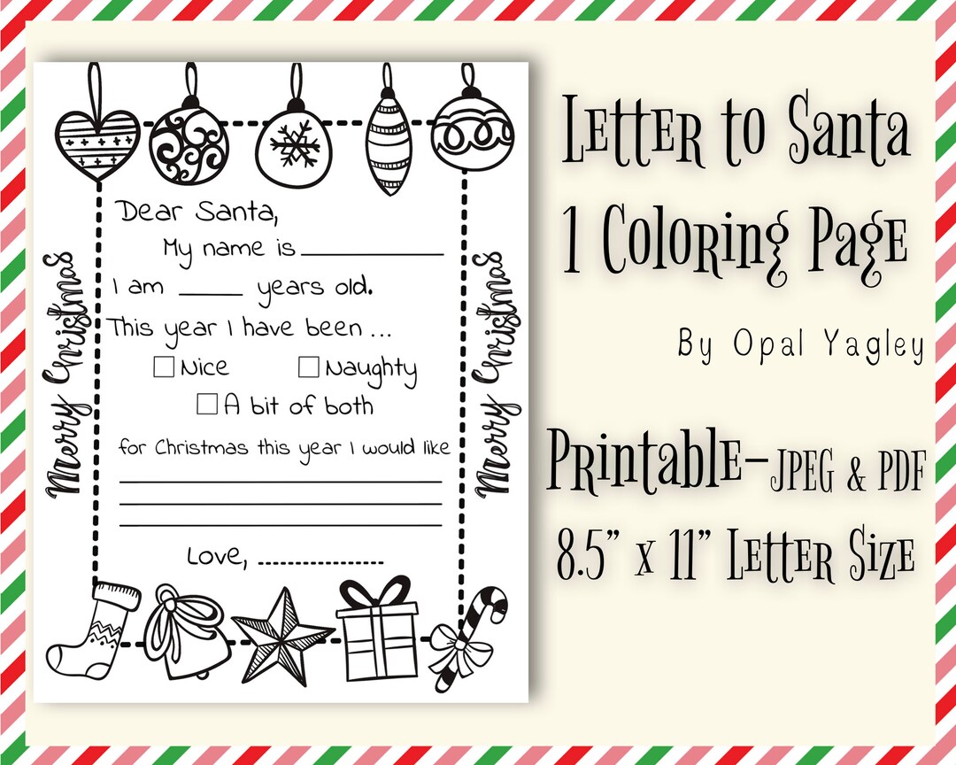 Letter to Santa Printable Coloring Page - Dear Santa Christmas Letters ...