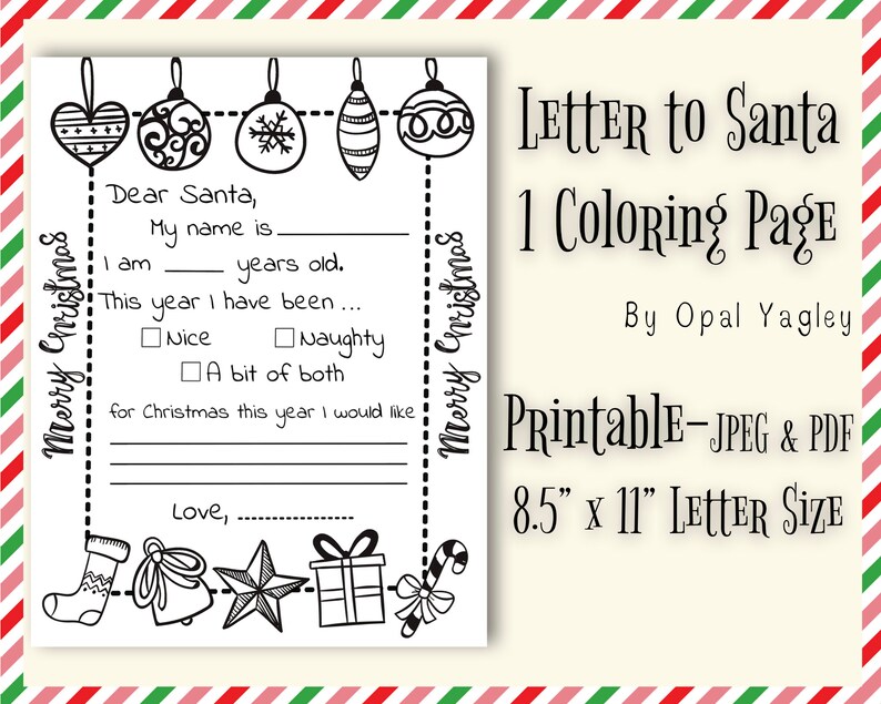 Letter to Santa Printable Coloring Page - Dear Santa Christmas Letters ...