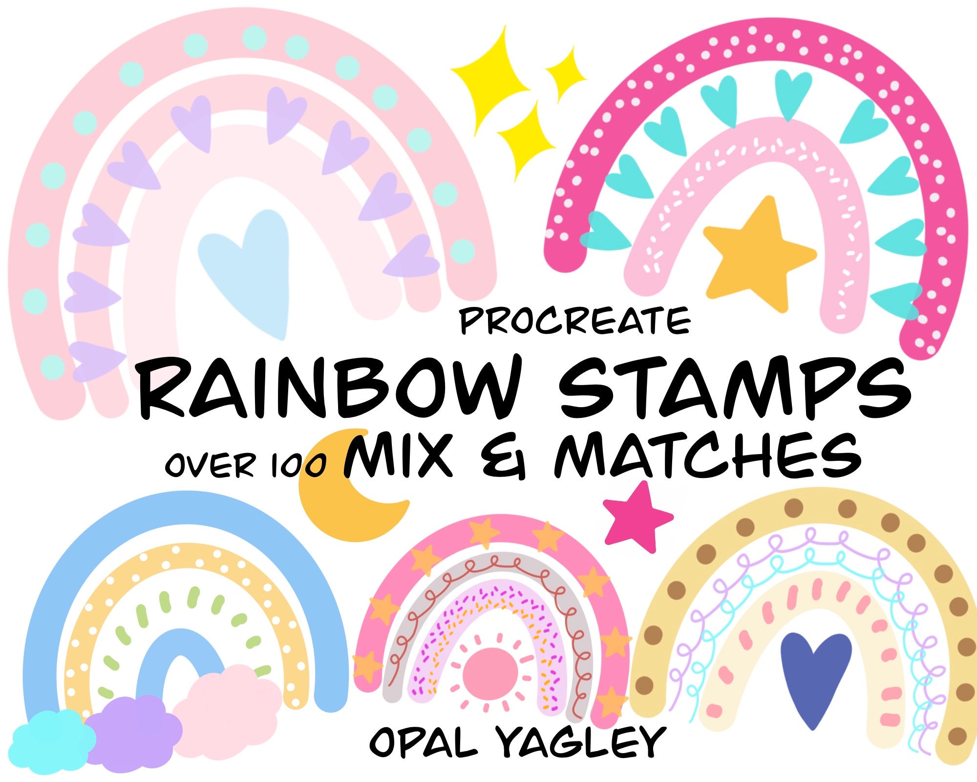 Rainbow Procreate Stamps / Doodle Procreate Brushes / Abstract Boho ...