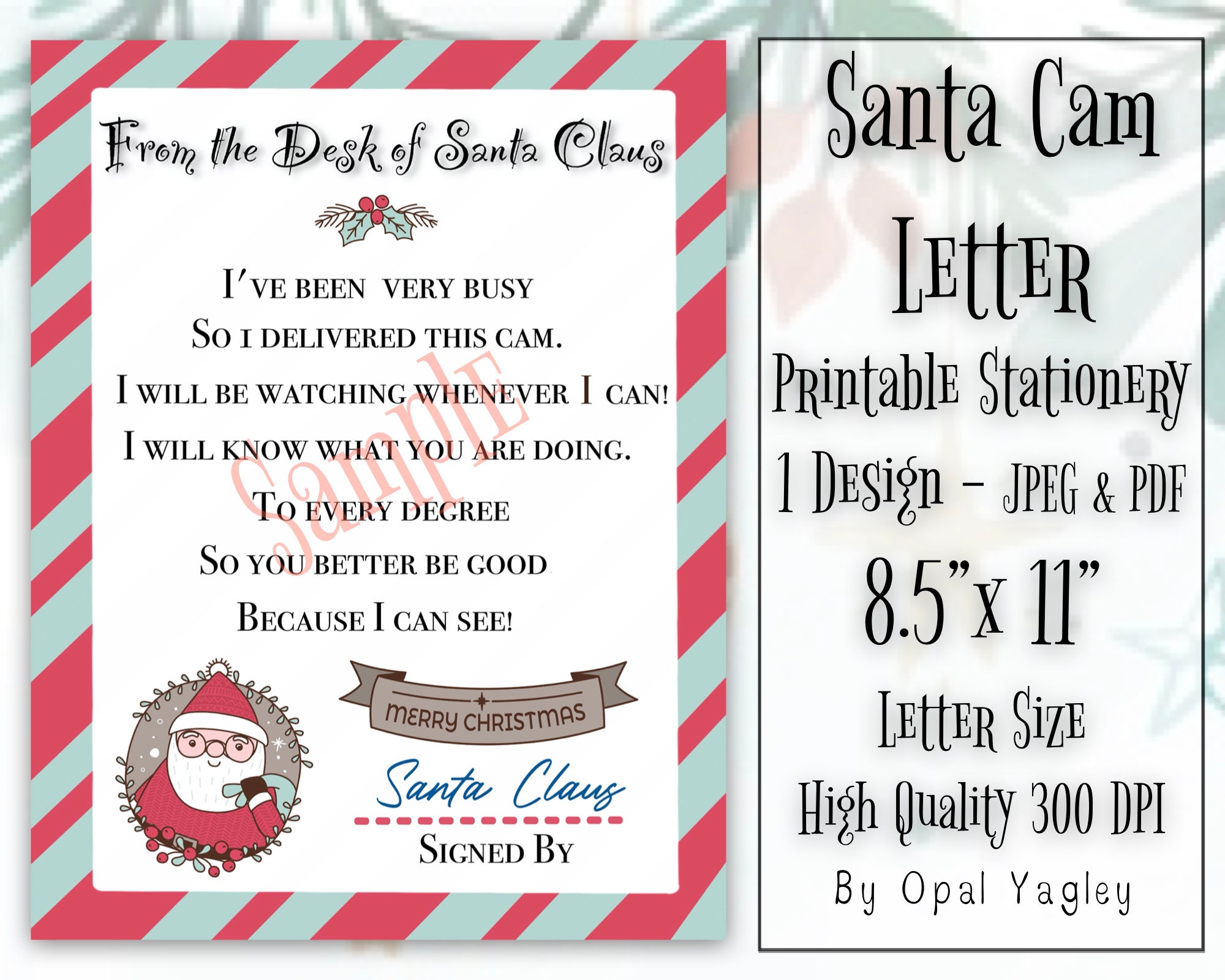 Santa Cam Letter -8.5 X11" -letter Size - Note for XMAS Ornament ...