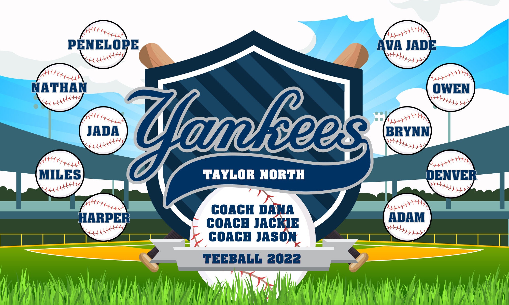 Custom Yankees Baseball Team Vinyl Banner: T-ball & Softball - Etsy