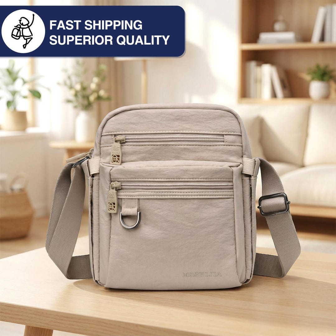 MS Triple Pocket Nylon Crossbody Bag, Casual Shoulder Purse for Women ...