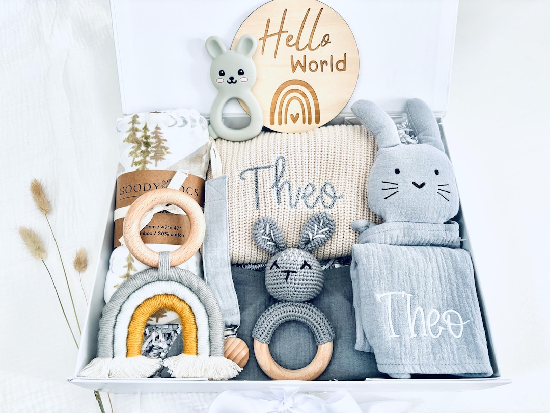 Deluxe Embroidered Baby Boy Gift Set, Organic Cotton Sweater, Bunny ...