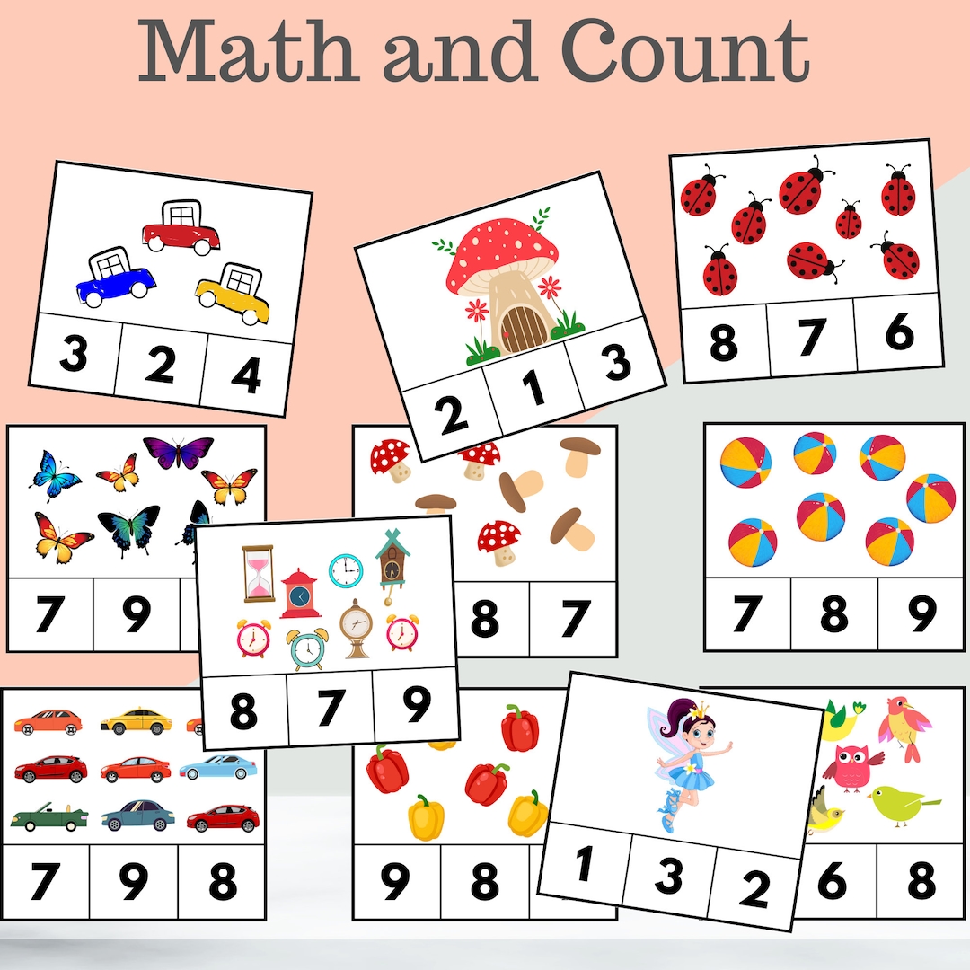 Kindergarten Math Counting Clip Cards Numbers 1 to 12, Montessori Fun ...