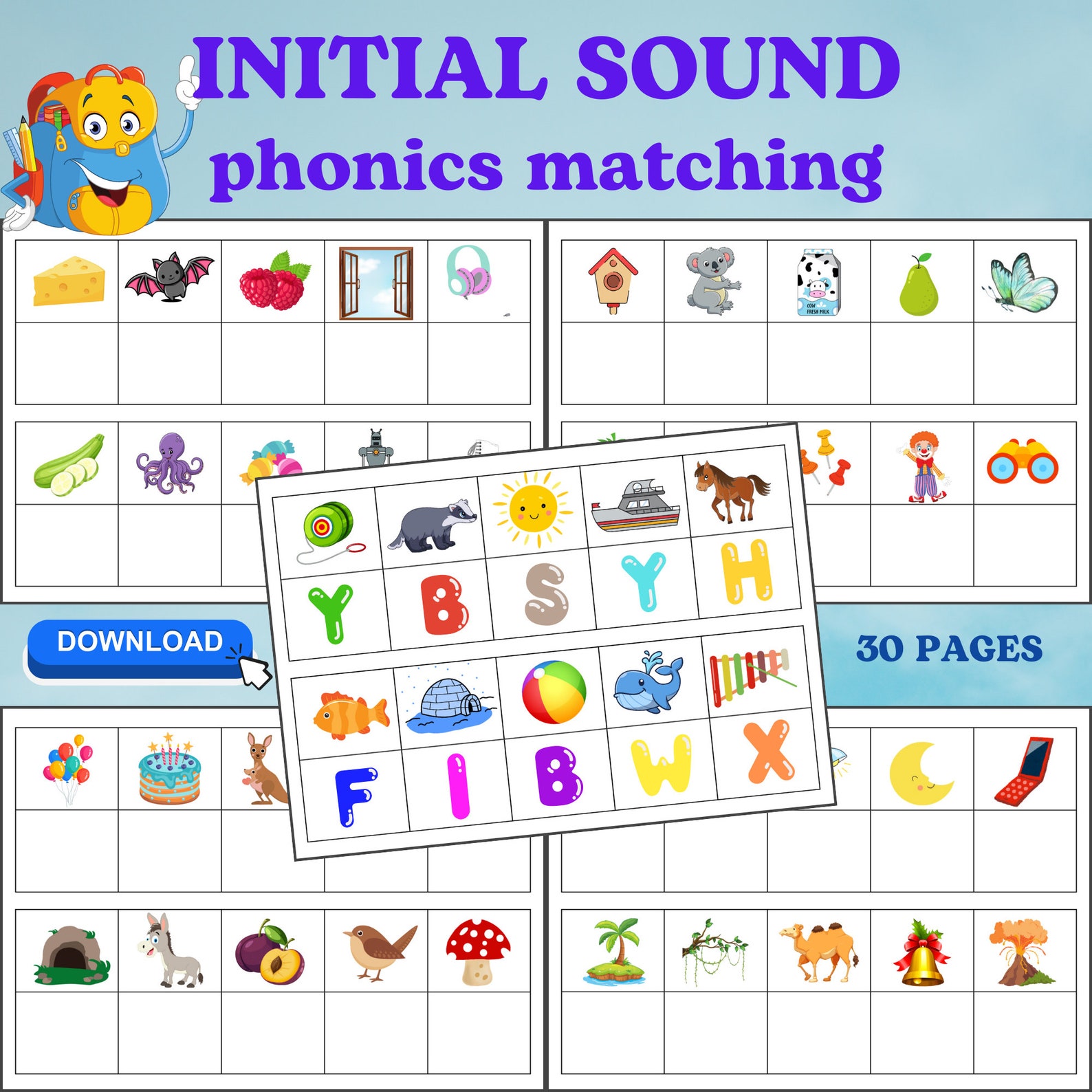 Beginning Sounds Letter Match Phonics Worksheets, Letter Sounds ...