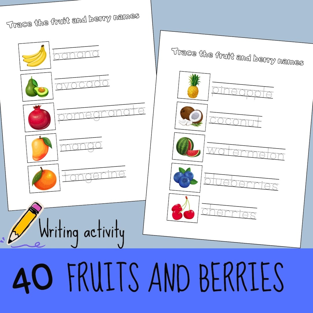 Fruits and Berries Name Tracing Worksheets | Preschool & Kindergarten ...